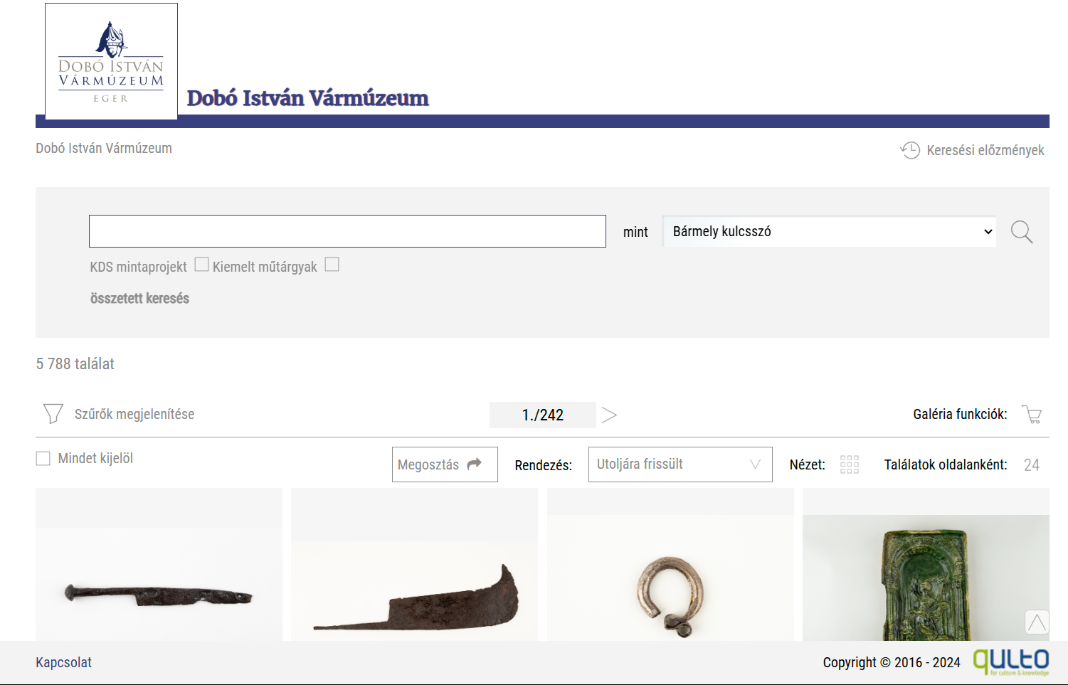 A Dobó István Vármúzeum kincsei online térben
